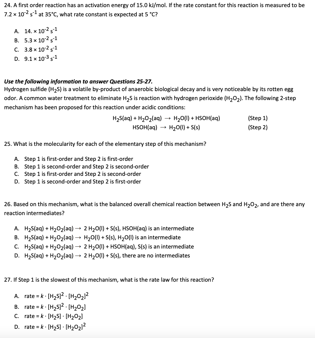 Solved 24. A first order reaction has an activation energy | Chegg.com