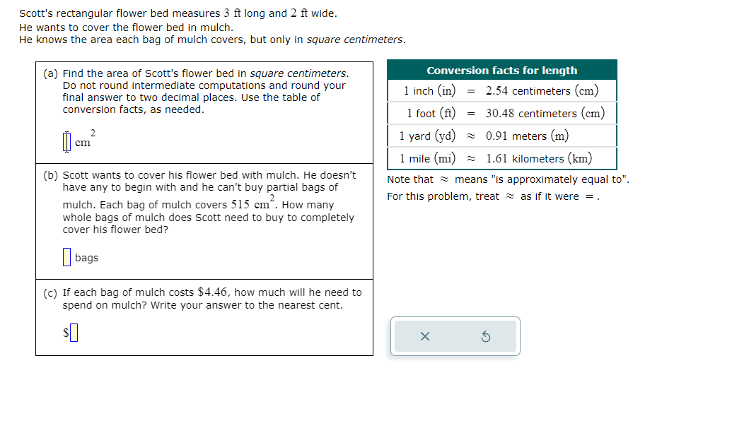 Solved Scott's rectangular flower bed measures 3ft long and | Chegg.com