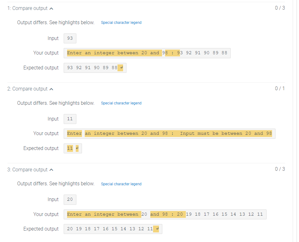 Solved 1: Compare output Output differs. See highlights | Chegg.com