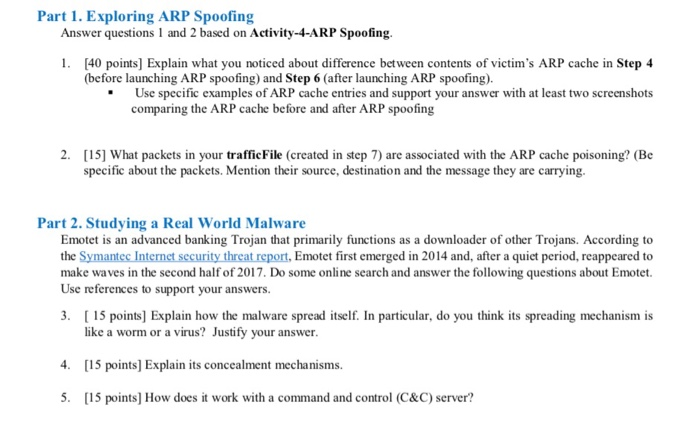 Solved Part 1. Exploring ARP Spoofing Answer questions 1 and | Chegg.com