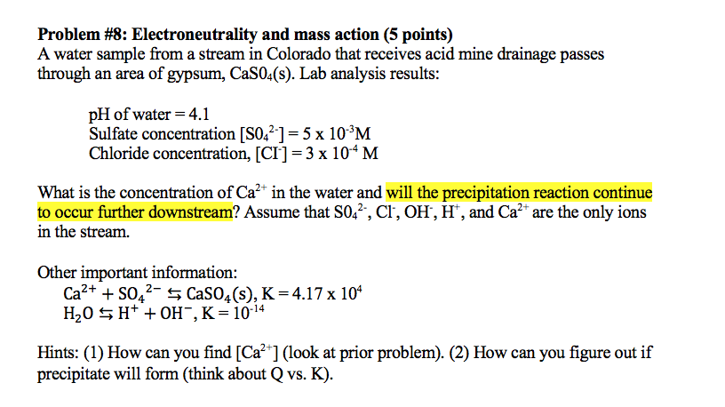 Solved Problem #8: Electroneutrality and mass action (5 | Chegg.com
