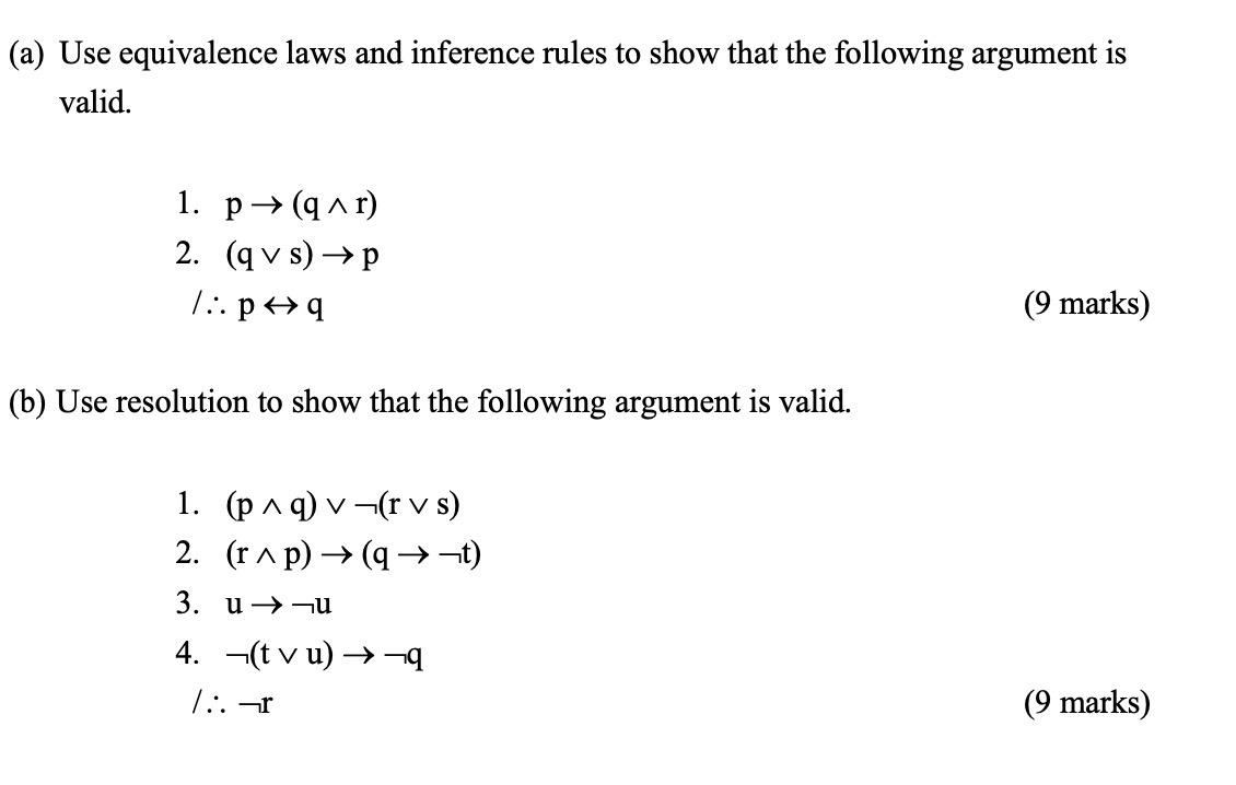 Solved (a) Use equivalence laws and inference rules to show | Chegg.com