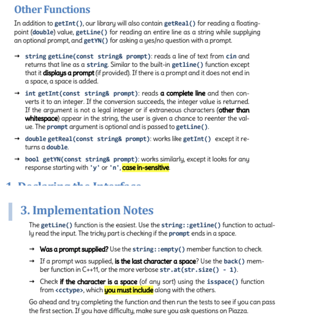 Solved Other Functions In addition to getInt(), our library | Chegg.com