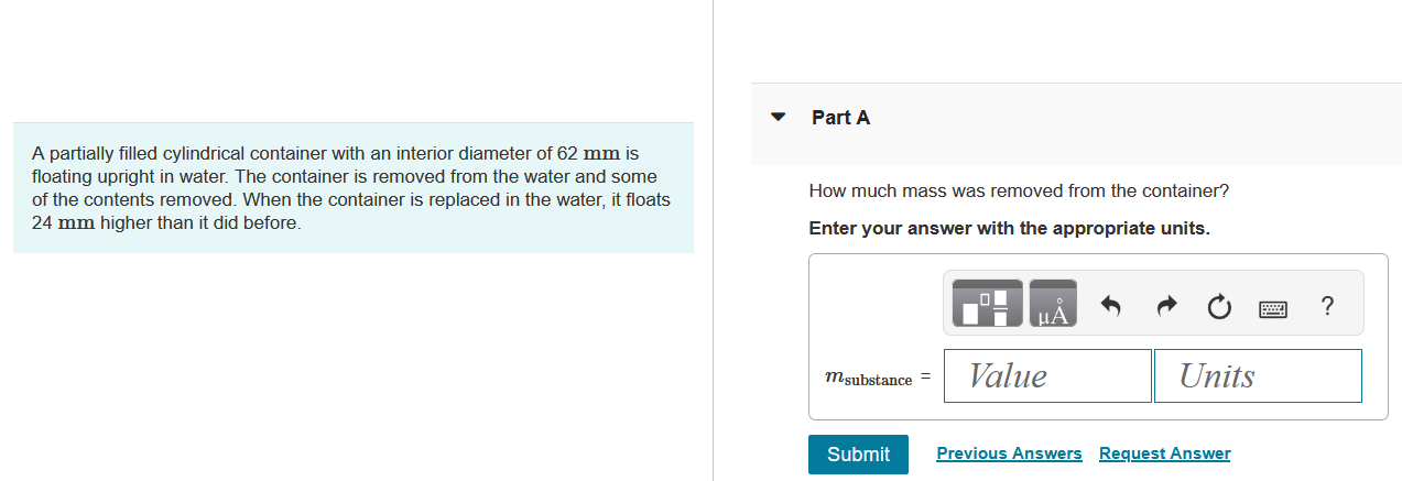 Solved A partially filled cylindrical container with an | Chegg.com