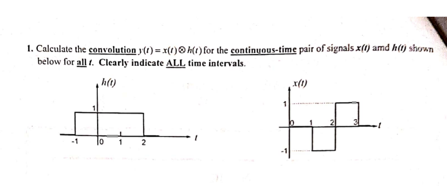 Solved 1. Calculate the convolution y(t) = x(0)h(t) for the | Chegg.com