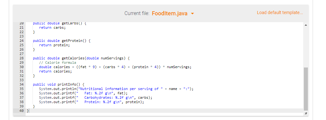 Solved Given main, complete the FoodItem class (in file | Chegg.com