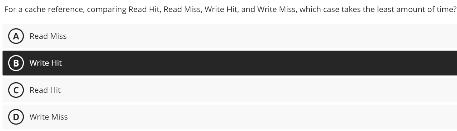 Solved For a cache reference, comparing Read Hit, Read Miss, | Chegg.com