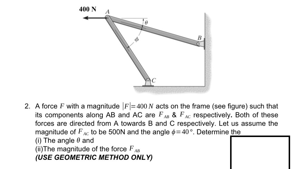 Solved A force F ﻿with a magnitude |F|=400N ﻿acts on the | Chegg.com