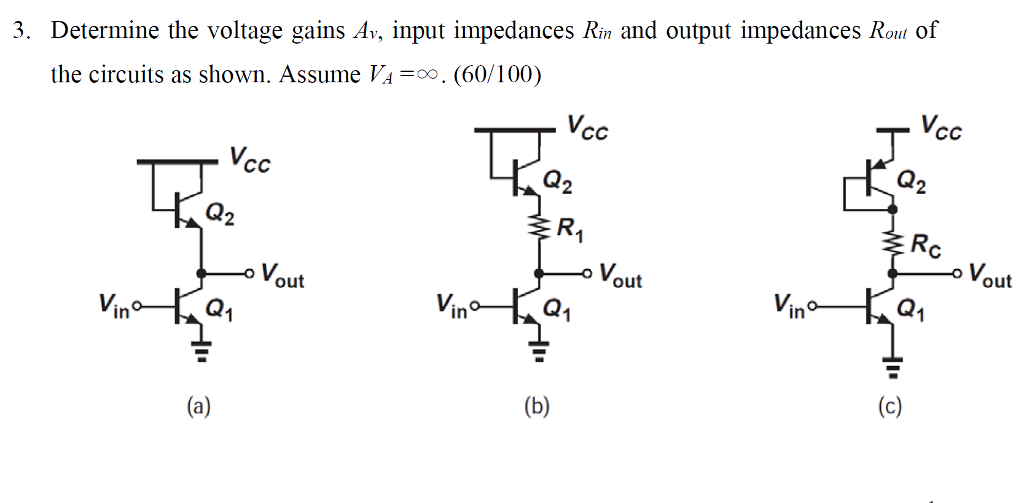 Solved 3. Determine the voltage gains Av, input impedances | Chegg.com