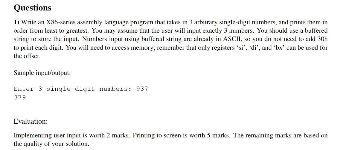 Solved 1 Write An X86 Series Assembly Language Program That 
