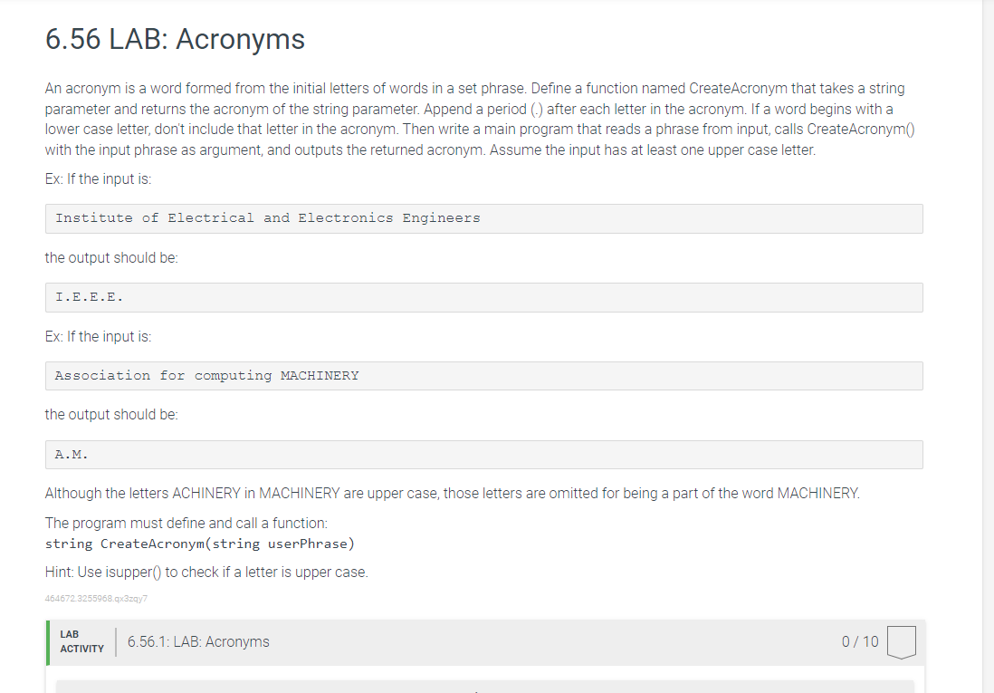 Solved An acronym is a word formed from the initial letters | Chegg.com