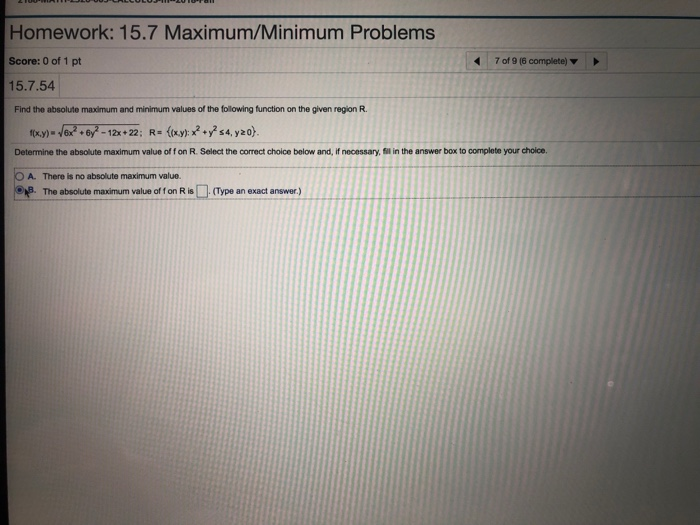 Solved Homework: 15.7 Maximum/Minimum Problems Score: 0 of 1 | Chegg.com