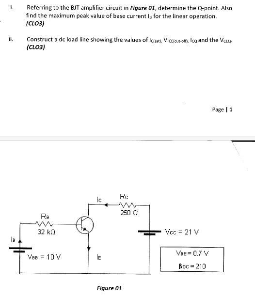 Solved i. ﻿Referring to the BJT amplifier circuit in Figure | Chegg.com