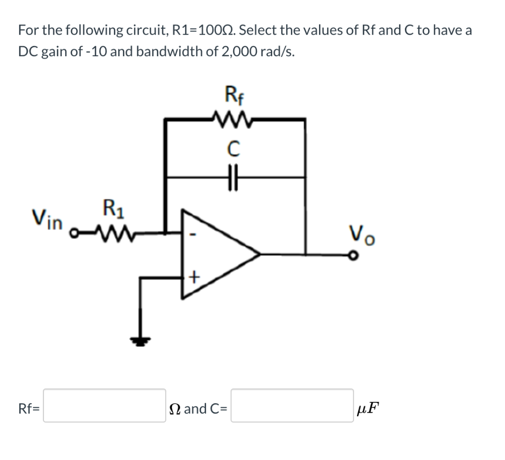 Solved For the following circuit, R1=10012. Select the | Chegg.com