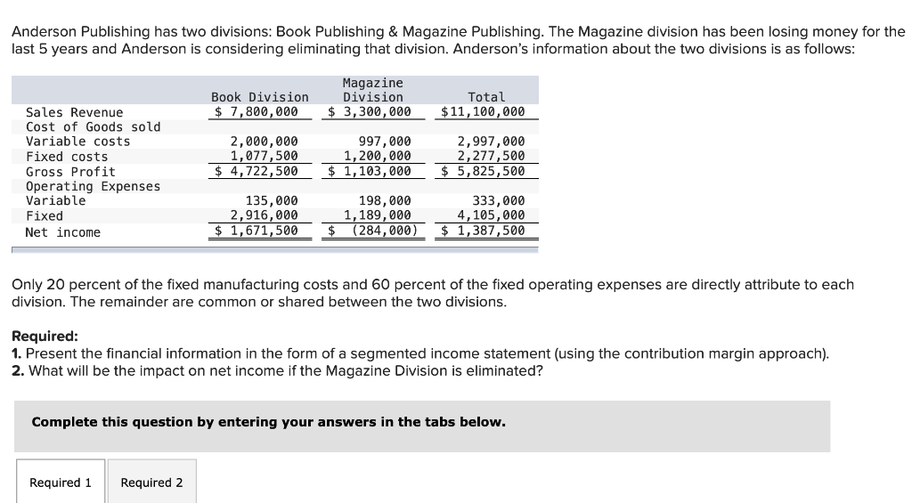 Solved Anderson Publishing has two divisions: Book | Chegg.com