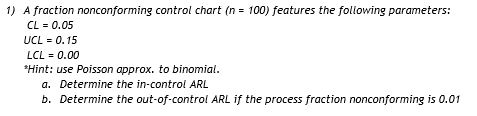 Solved 1) A fraction nonconforming control chart (n = 100) | Chegg.com