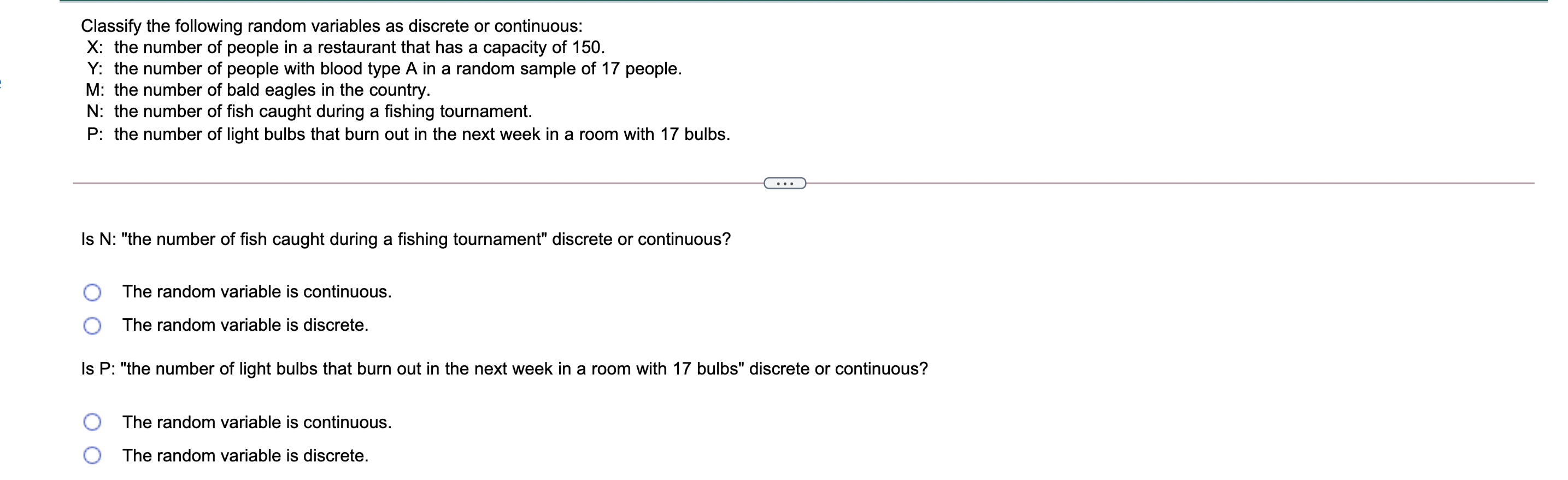 Solved Classify the following random variables as discrete | Chegg.com