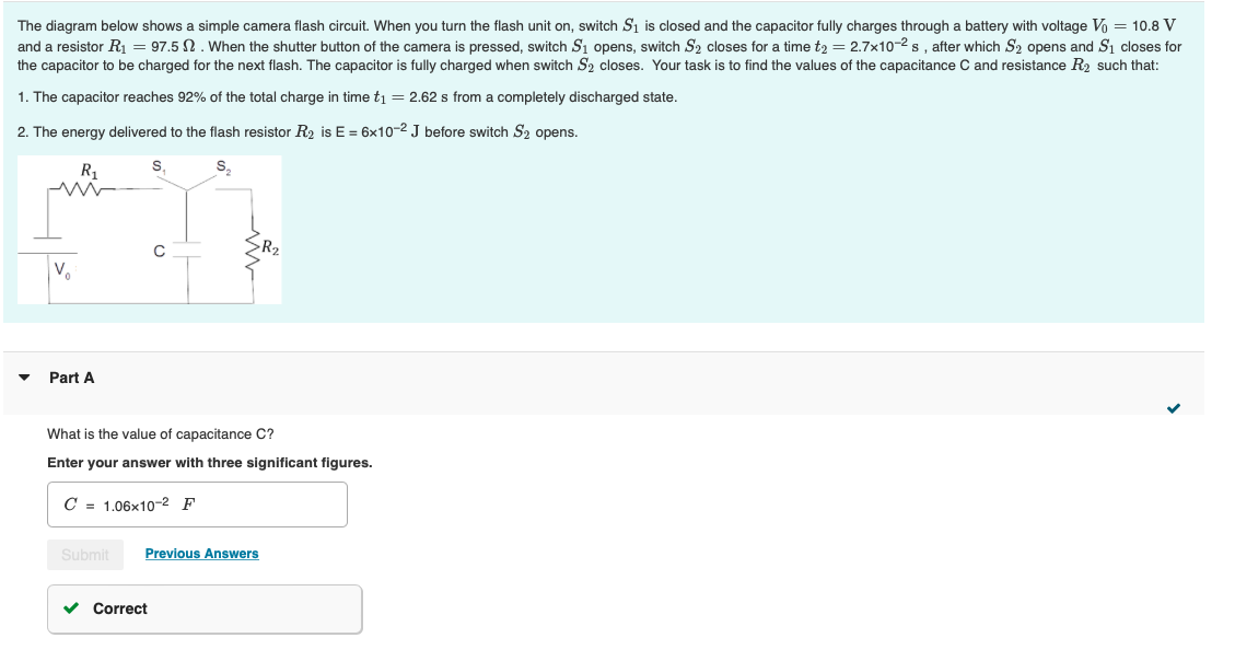 Solved The diagram below shows a simple camera flash | Chegg.com