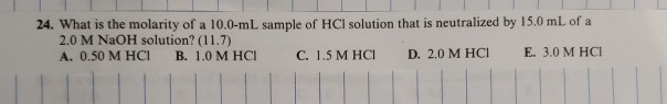 Solved what is the molarity of 10.0mL sample of HCI solution | Chegg.com