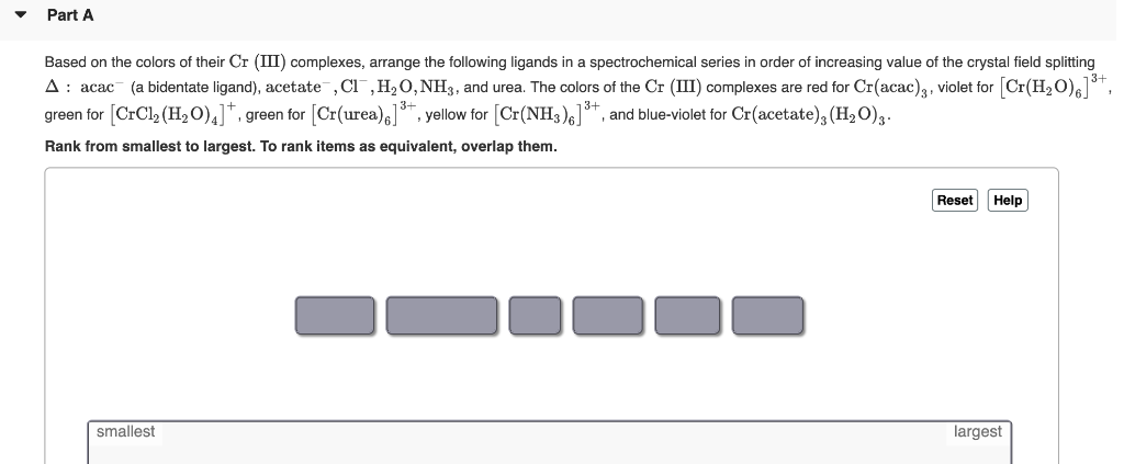Solved The options to order are: Cl-, acetate-, urea, H20, | Chegg.com