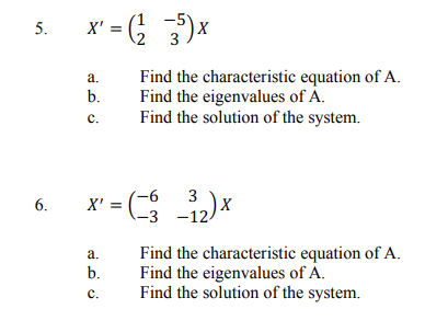 Solved 5. x' = (2 -5 3 ) X a. b. Find the characteristic | Chegg.com