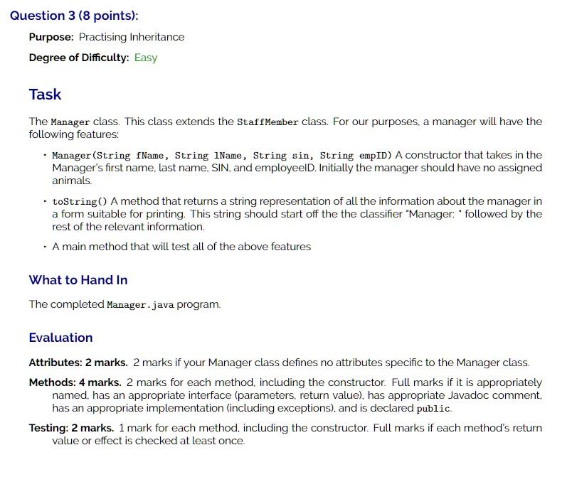 Solved Task The Manager Class This Class Extends The