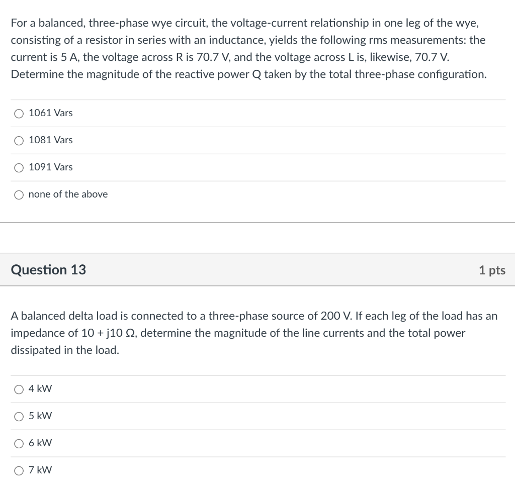 Solved For a balanced, three-phase wye circuit, the | Chegg.com