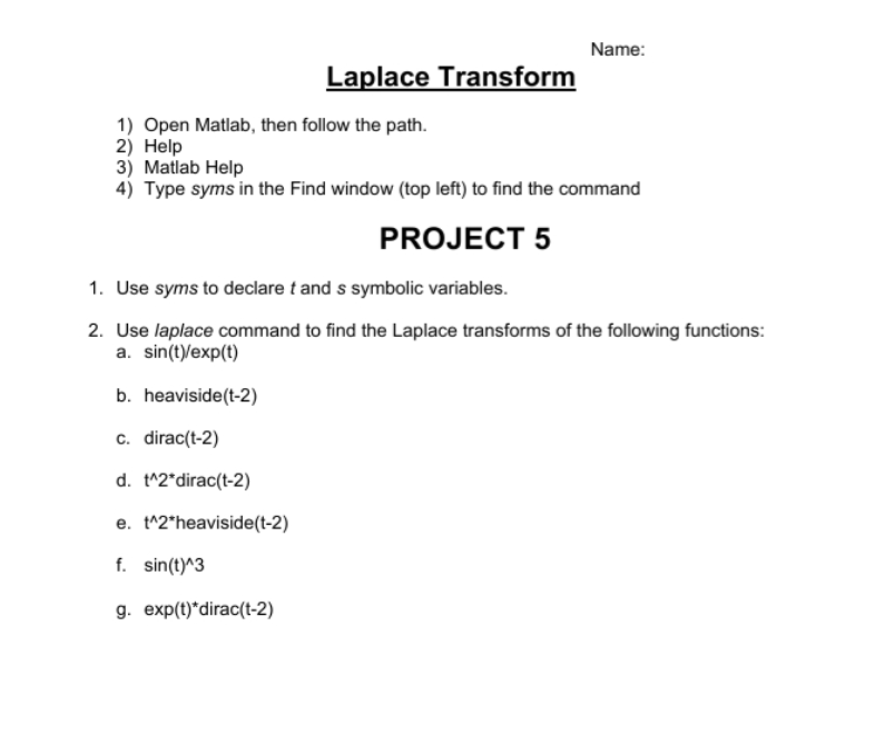 Solved Name Laplace Transform 1 Open Matlab Then Follow 9145