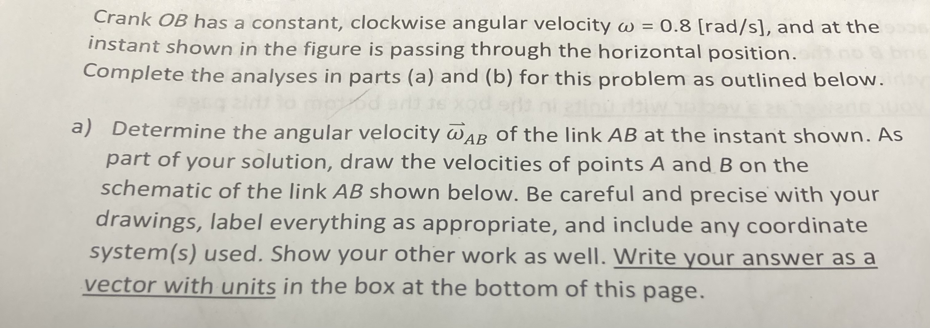 Crank OB has a constant, clockwise angular velocity | Chegg.com