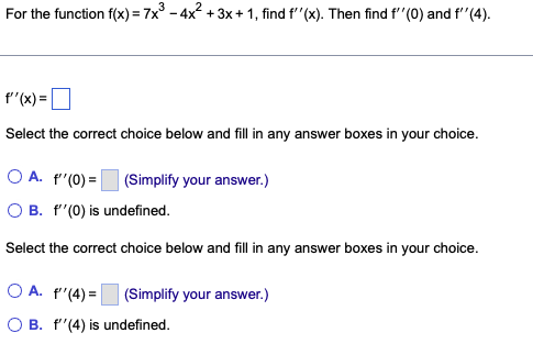 Solved For the function f(x)=7x3−4x2+3x+1, find f′′(x). Then | Chegg.com