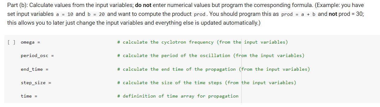 Part (b): Calculate values from the input | Chegg.com