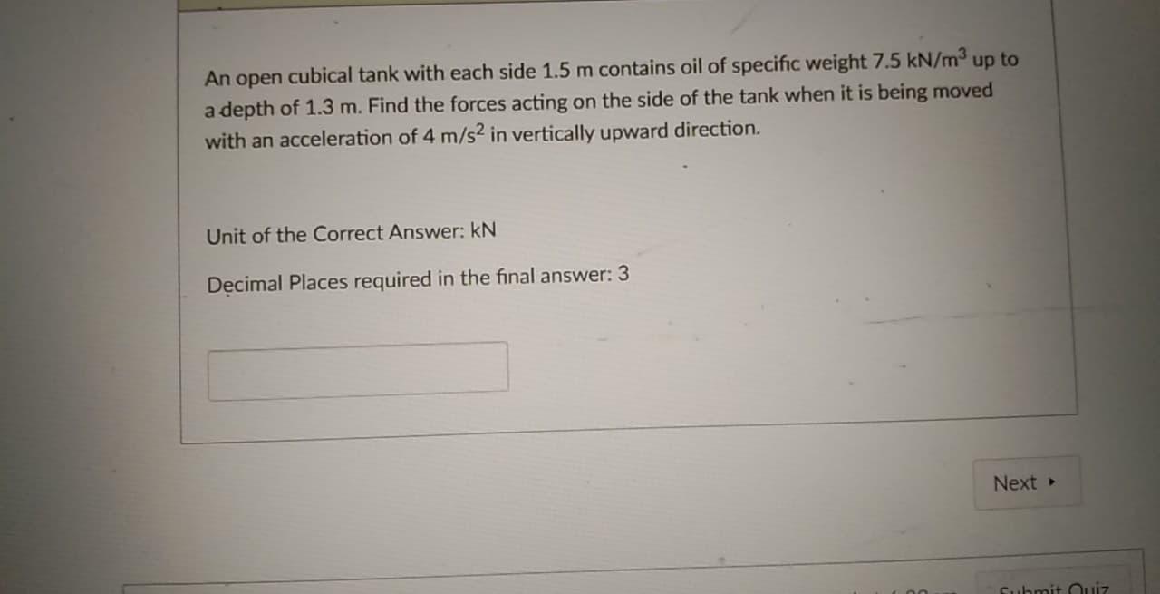 Solved An open cubical tank with each side 1.5 m contains | Chegg.com