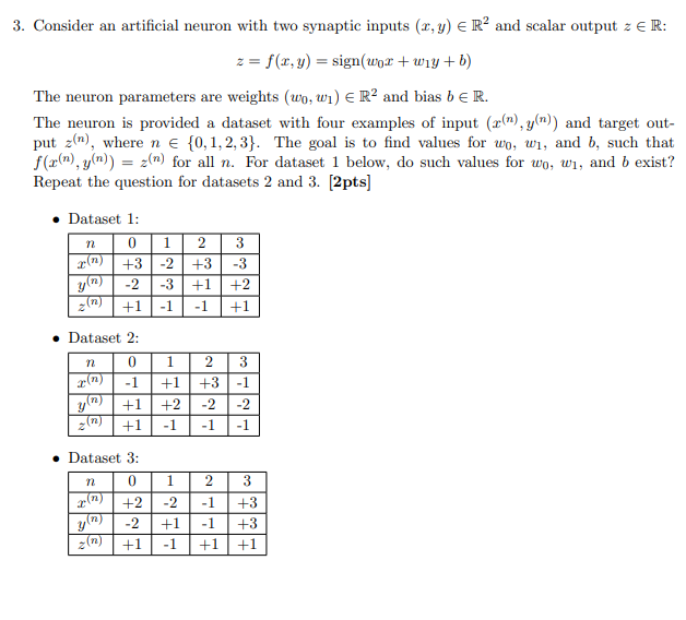 Solved 3. Consider an artificial neuron with two synaptic | Chegg.com
