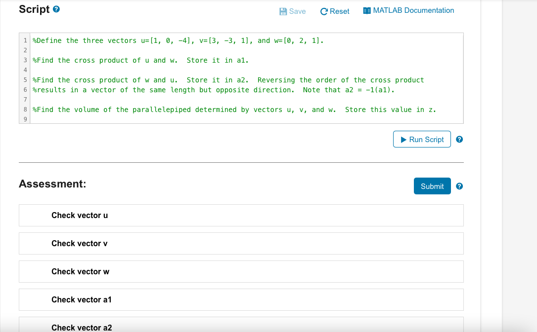 Solved MATLAB: Cross Product \%In this activity you will | Chegg.com