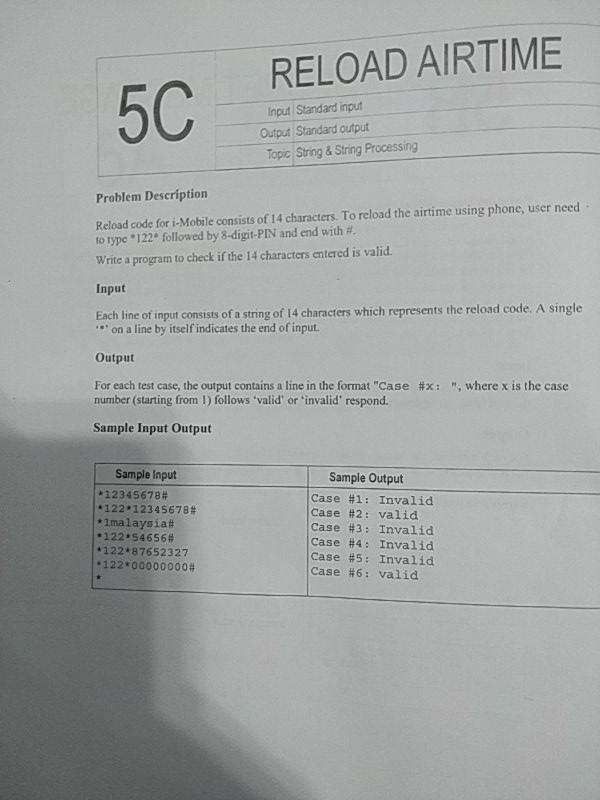 Solved RELOAD AIRTIME 5C Input Standard input Output | Chegg.com