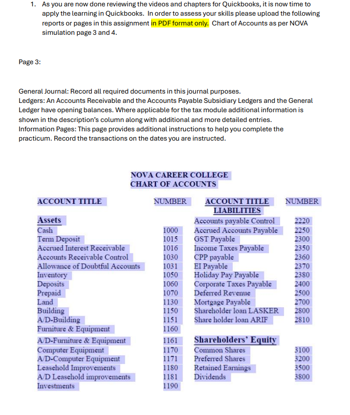 Solved Assignment: Quickbooks: In order to assess your | Chegg.com