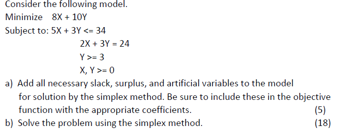 Solved Consider the following model. Minimize 8X + 10Y | Chegg.com