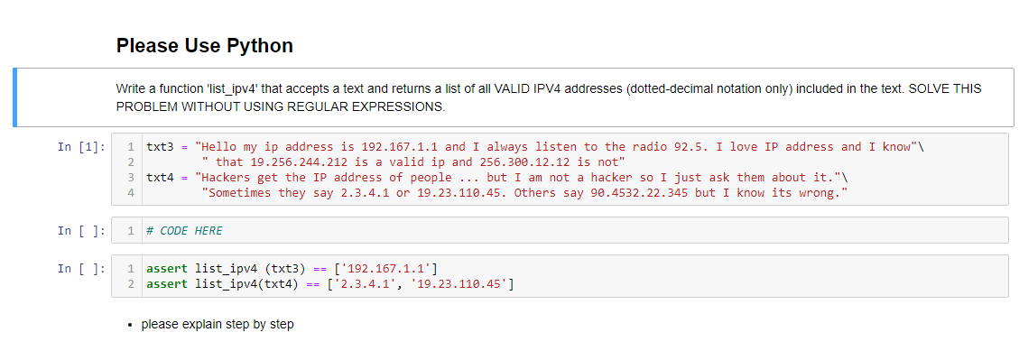Solved Please Use Python Write function 'list_ipv4' that | Chegg.com