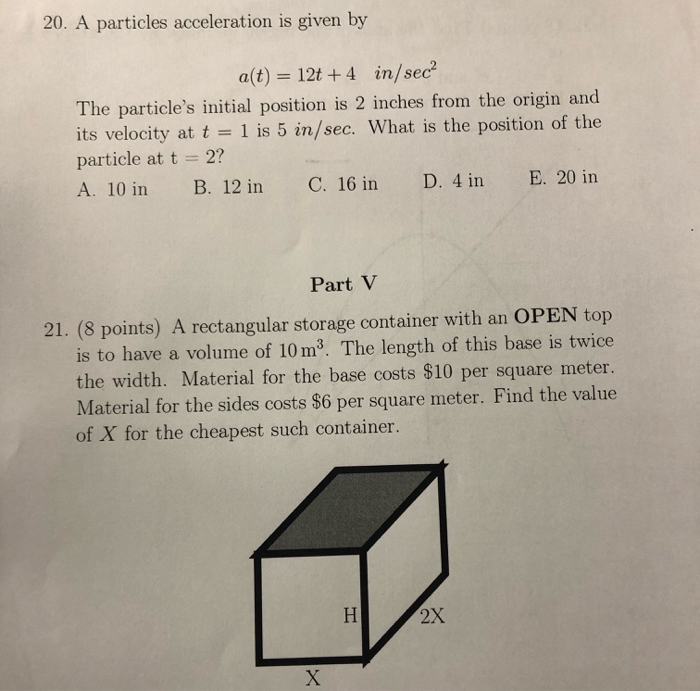 Solved 20. A particles acceleration is given by a(t) 12t+4 | Chegg.com