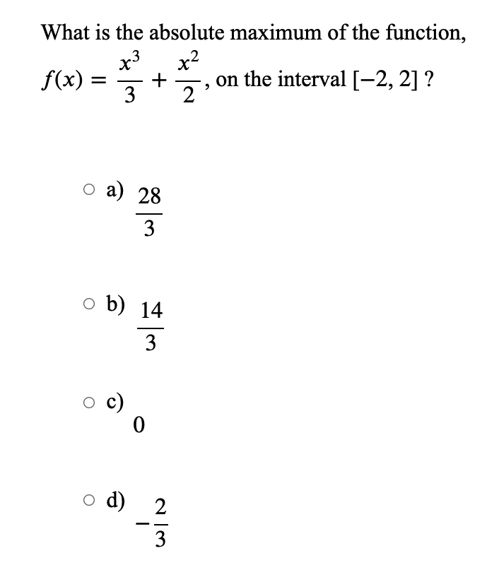 Solved What is the absolute maximum of the function, | Chegg.com