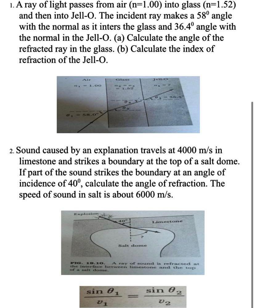 Solved 1. A ray of light passes from air (n=1.00) into glass | Chegg.com