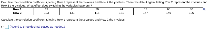 Solved Calculate the correlation coefficient r, letting Row | Chegg.com