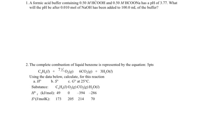 Solved A formic acid buffer containing 0.50 M HCOOH and 0.50 | Chegg.com