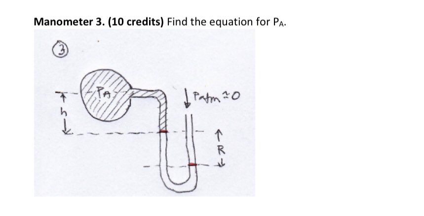 Solved Manometer 3. (10 credits) Find the equation for PA. 个 | Chegg.com