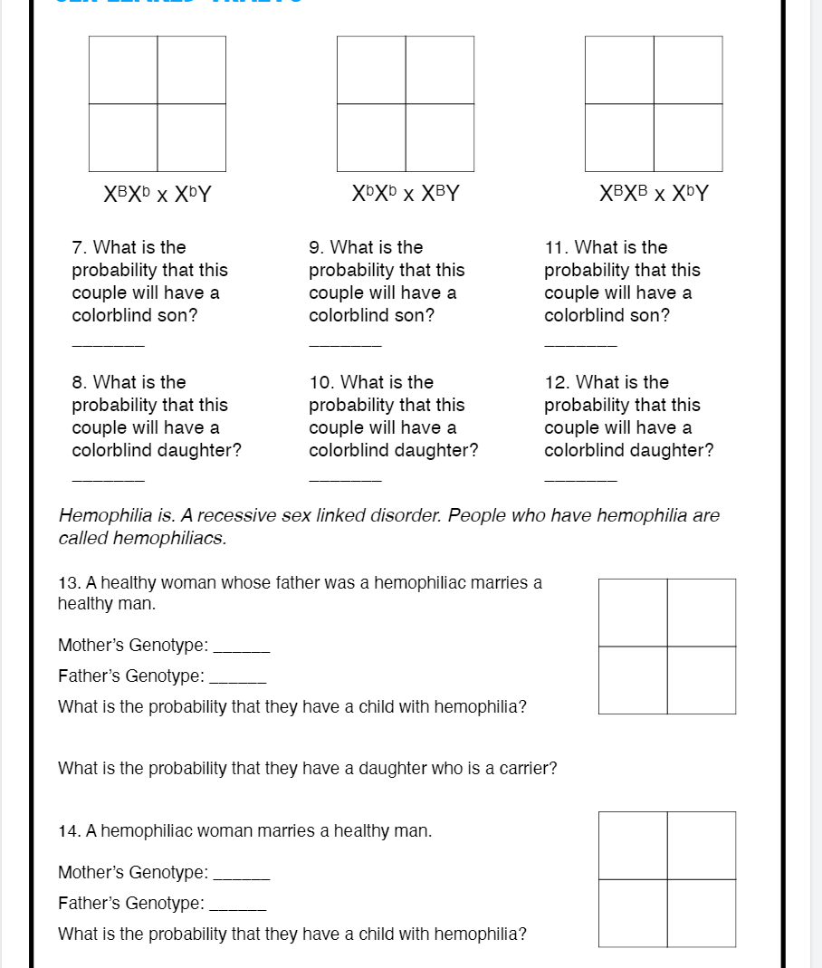 Solved XBXD x XbY XbXb x XBY XBXB x XbY 7. What is the | Chegg.com