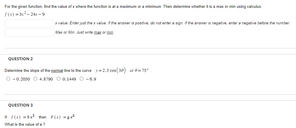 Solved For the given function, find the value of x where the | Chegg.com