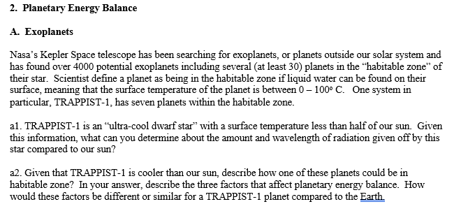 Solved 2. Planetary Energy Balance A. Exoplanets Nasa's | Chegg.com