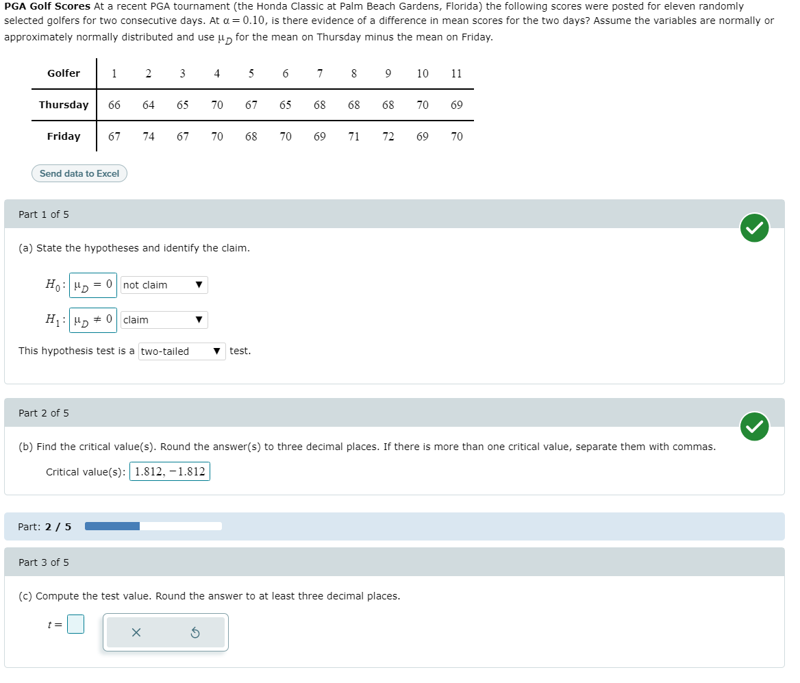 Solved PGA Golf Scores At a recent PGA tournament (the Honda | Chegg.com
