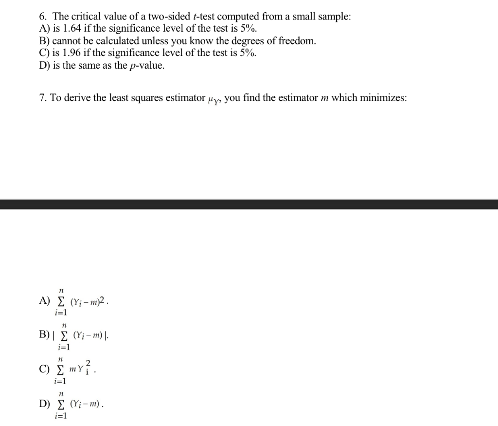 Solved 6. The critical value of a two-sided t-test computed | Chegg.com