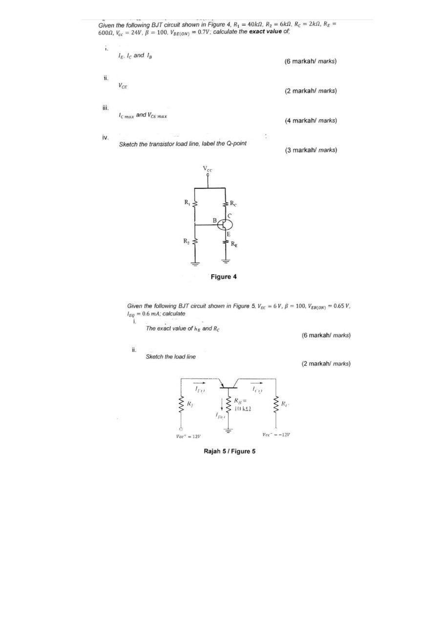 Solved Given the following BJT circuit shown in Figure 4, | Chegg.com Solved Given the following BJT circuit shown in Figure 4, | Chegg.com